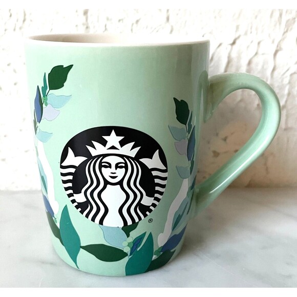 Starbucks | Dining | Starbucks Mint Green Mermaid Logo Leaves Mug 220 ...